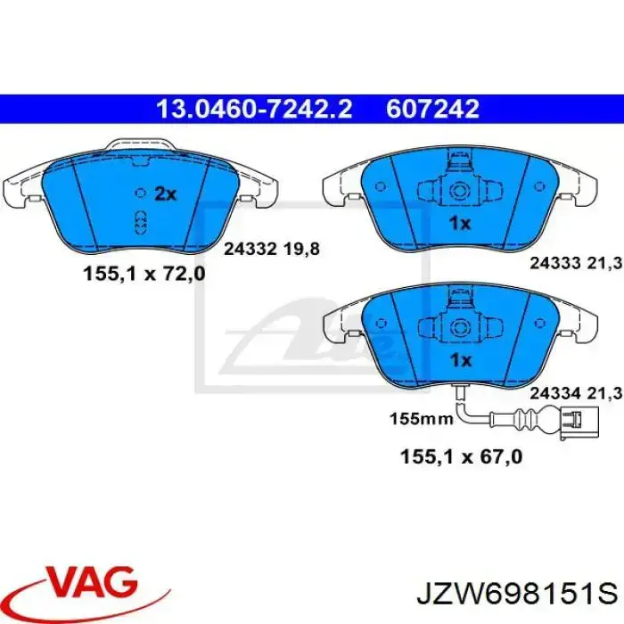 JZW698151S VAG Колодки тормозные передние дисковые