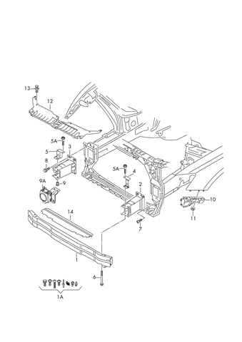 8R0807133A VAG кронштейн усилителя переднего бампера