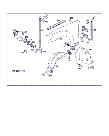 Подкрылок переднего крыла, левый передний на Mercedes S (W221)