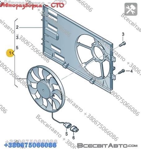 7P6121203B VAG Диффузор радиатора охлаждения, в сборе с мотором и ...