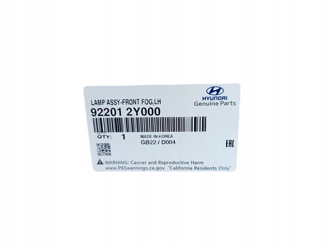 922012Y000 Hyundai/Kia левая противотуманная фара