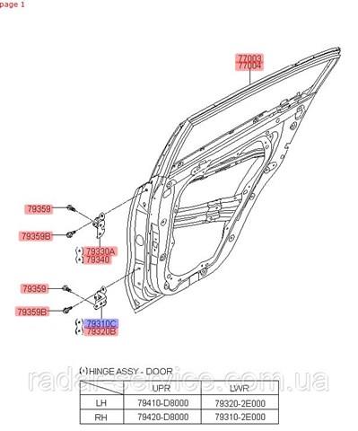 793102E000 Hyundai/Kia петля двери передней левой