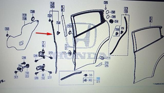 72825T7A003 Honda уплотнитель двери - права сторона, зад