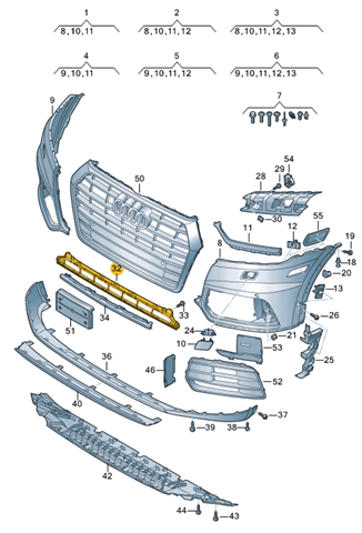 80A807647A9B9 VAG решетка бампера переднего центральная