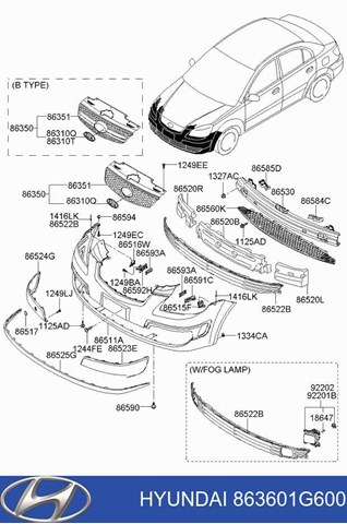 863601G600 Hyundai/Kia решетка радиатора