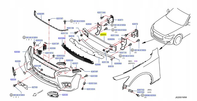 620304GA0A Nissan/Infiniti Усилитель бампера переднего