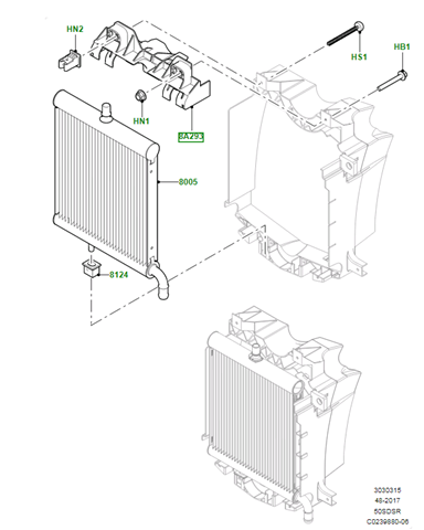 LR052925 Land Rover кронштейн радиатора верхний