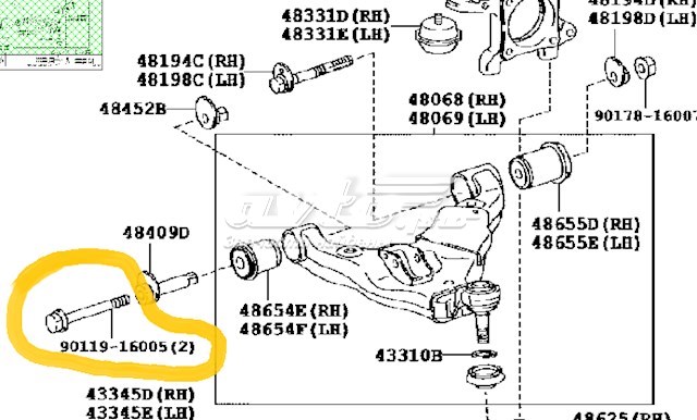 9011916005 Toyota болт крепления переднего рычага, нижнего